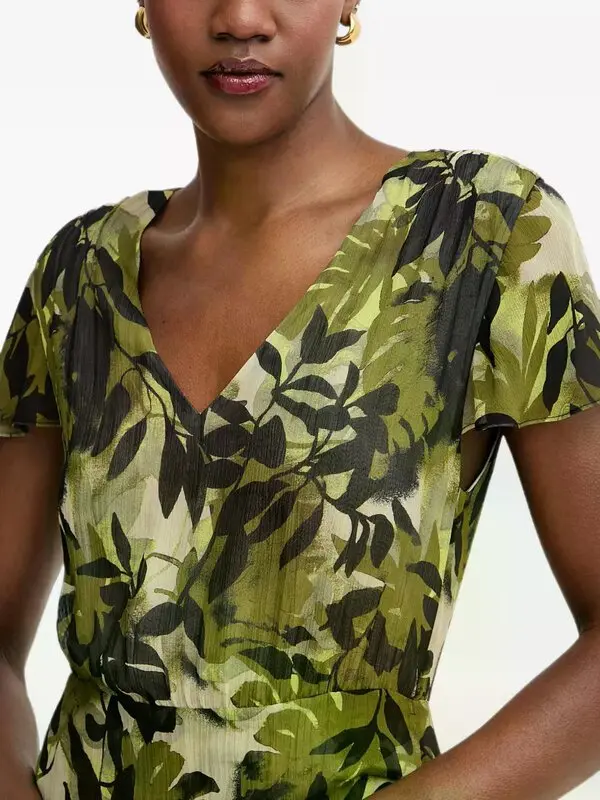 Armani Exchange Leaf-print Cut-out Midi Dress