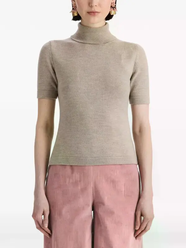 Oscar De La Renta Wool Turtleneck Short Sleeve Knit