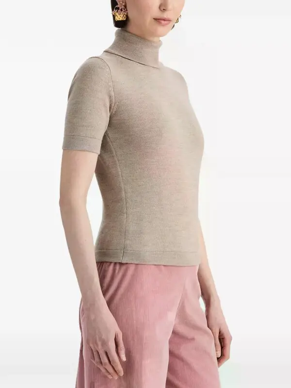 Oscar De La Renta Wool Turtleneck Short Sleeve Knit