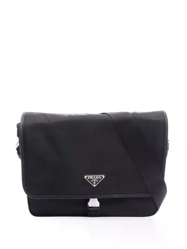 Prada 2013-2026 Saffiano Trimmed Tessuto Buckle Messenger Bag Crossbody Bag - Black