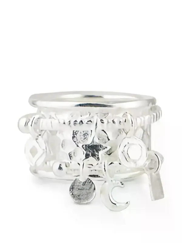 POISONED HEARTS Charm-detail Hammered-effect Ring