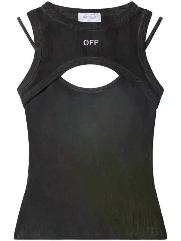 Off-White Cut-out Ribbed Tank Top
