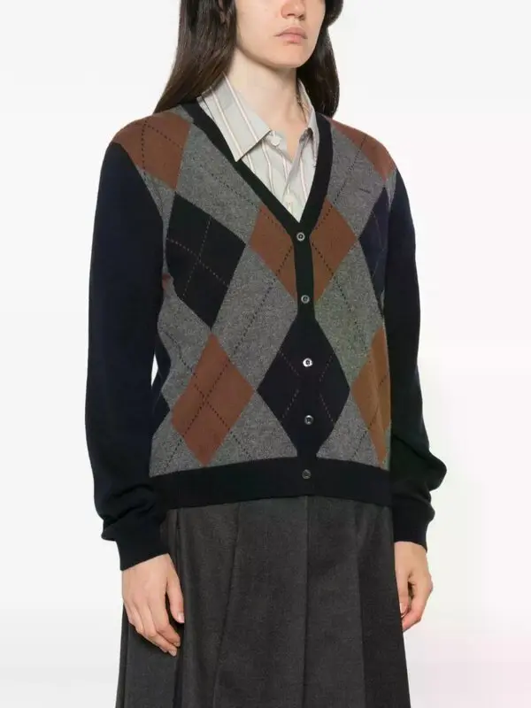 Prada Argyle Knit V-neck Cardigan