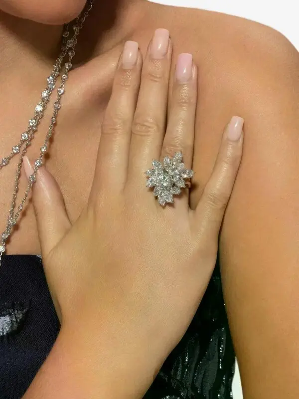 FANTASIA BY DESERIO 14k White Gold Cubic Zirconia Flower Cocktail Ring - Silver
