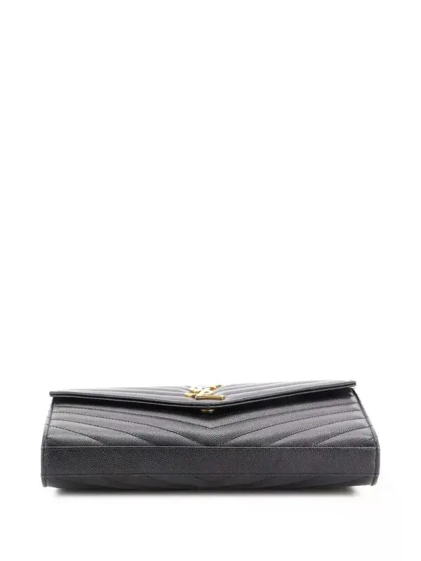 Saint Laurent Classic Monogram Wallet On Chain Matelasse Chevron Leather Medium Crossbody Bag - Black
