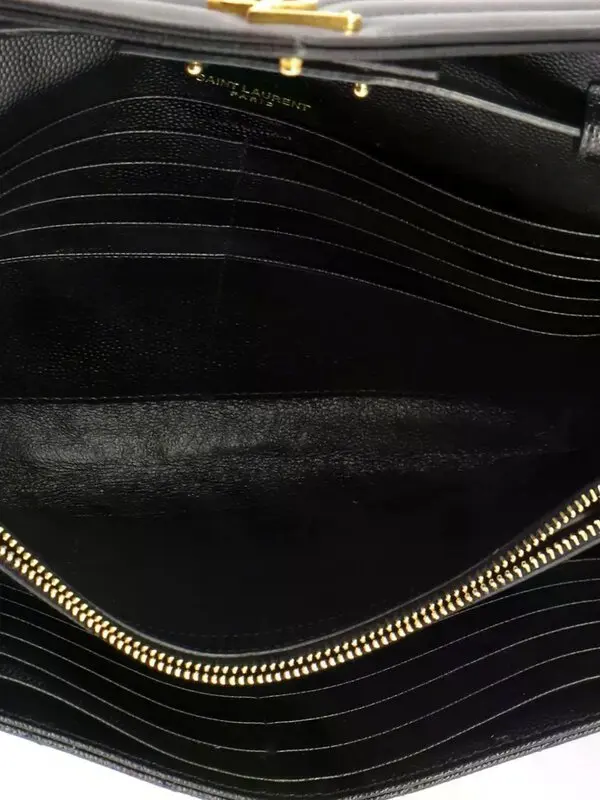 Saint Laurent Classic Monogram Wallet On Chain Matelasse Chevron Leather Medium Crossbody Bag - Black