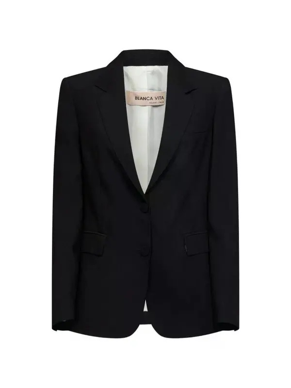 BLANCA VITA Single-breasted Structured-shoulder Blazer - Black