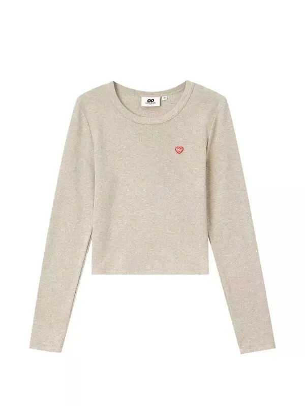 CHOCOOLATE Heart-patch Ribbed-knit Long-sleeved T-shirt