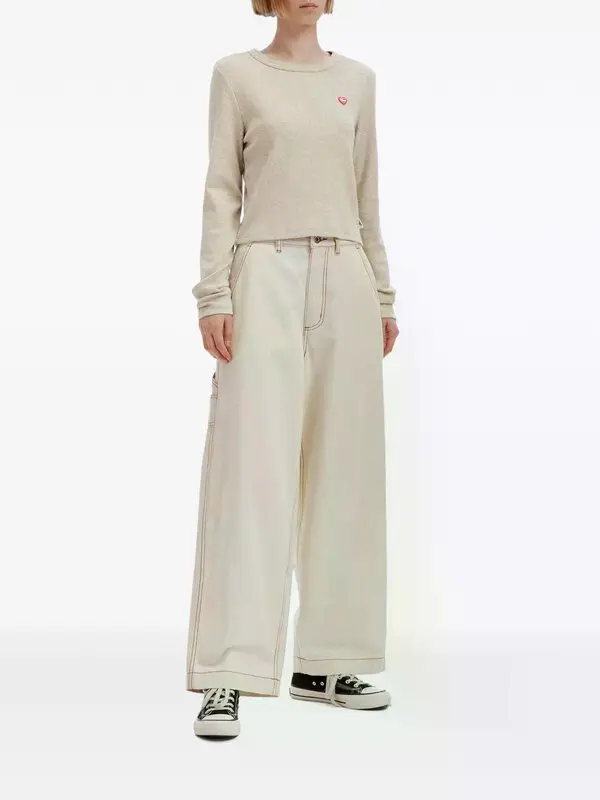 CHOCOOLATE Heart-patch Ribbed-knit Long-sleeved T-shirt