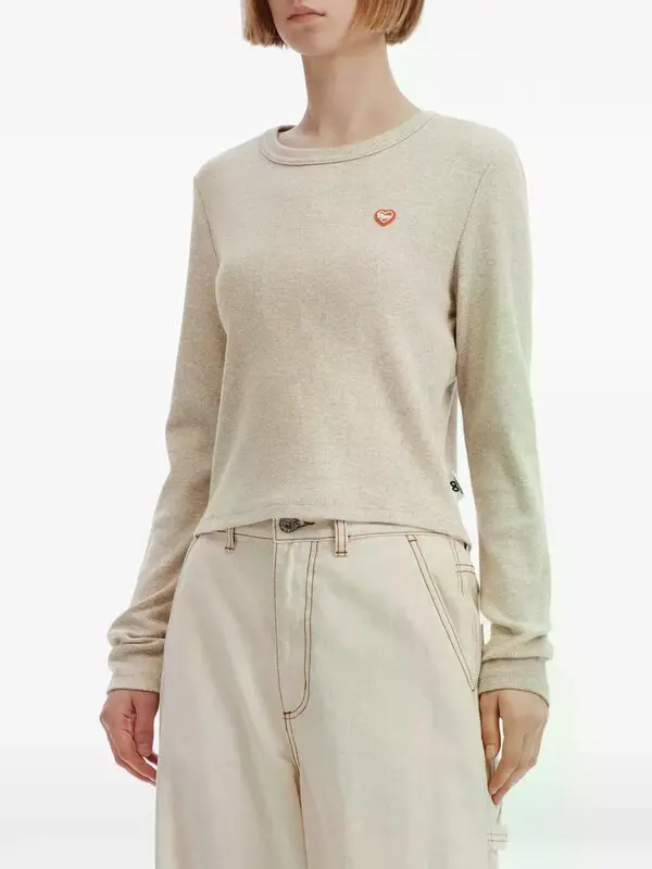 CHOCOOLATE Heart-patch Ribbed-knit Long-sleeved T-shirt
