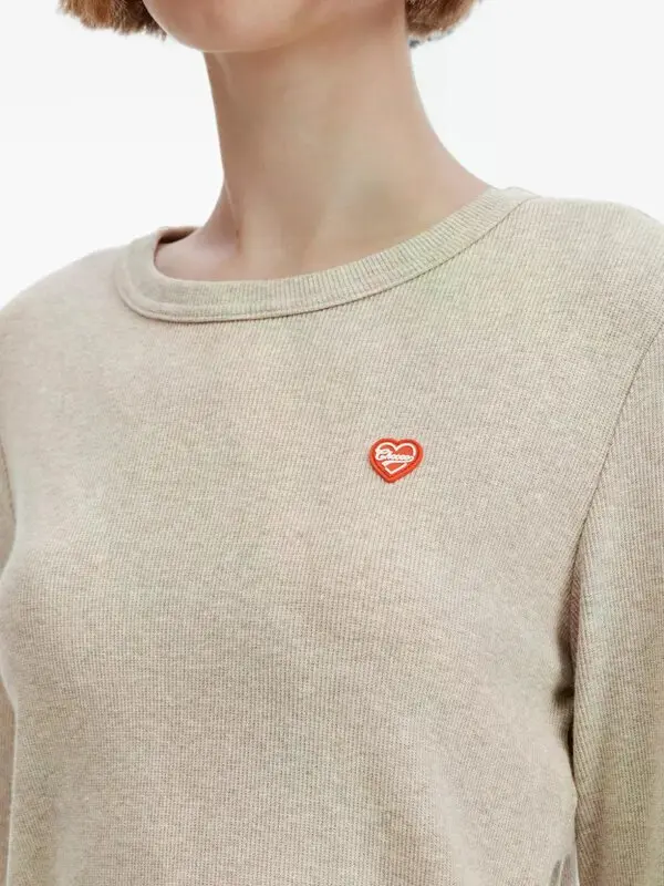 CHOCOOLATE Heart-patch Ribbed-knit Long-sleeved T-shirt