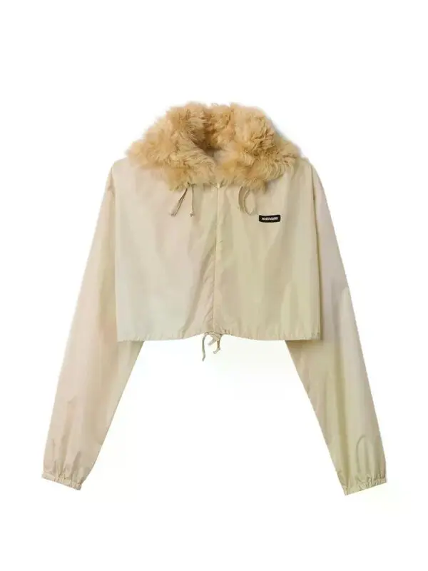 Miu Miu Technical Fabric And Shearling Lined Hood Windbreaker - Neutrals