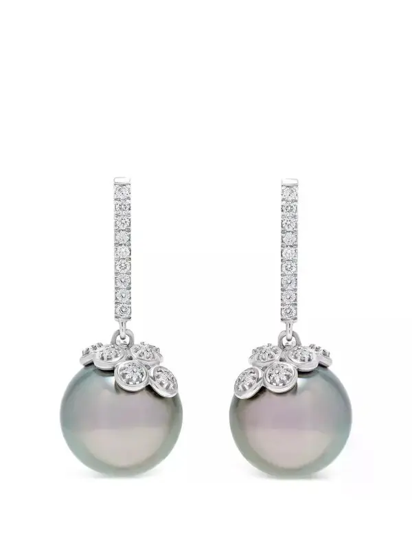 ANDREOLI 18k White Gold Tahitian Pearl And Diamond Drop Earrings - Silver