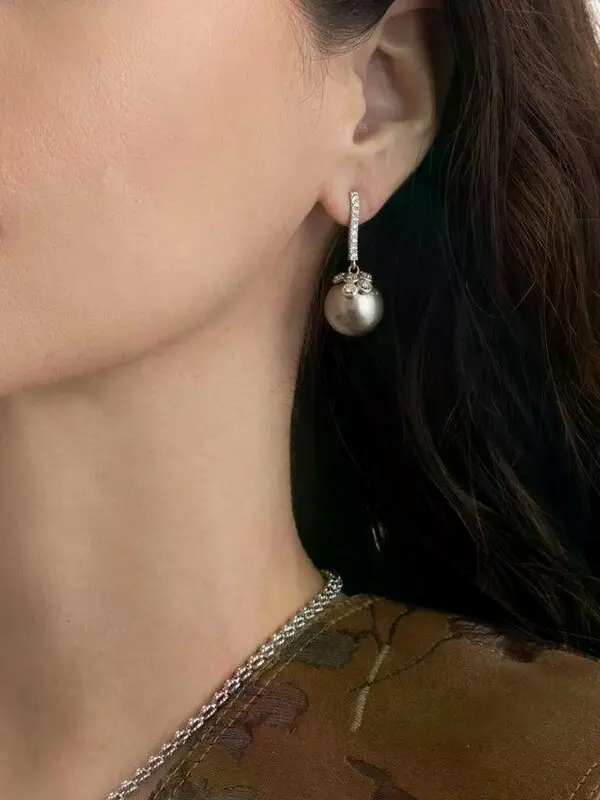 ANDREOLI 18k White Gold Tahitian Pearl And Diamond Drop Earrings