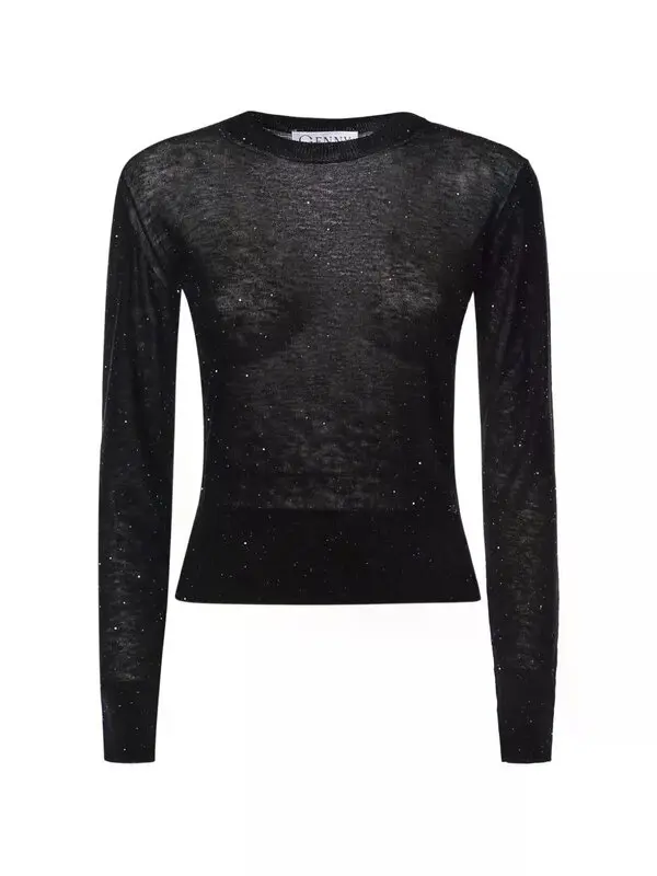 GENNY Sequin-embellished Semi-sheer Crew Neck Sweater