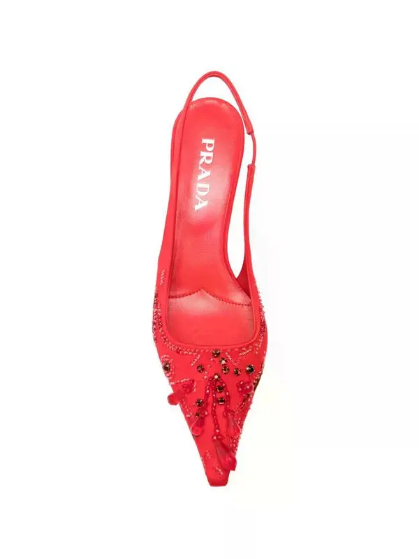 Prada Embellished Slingback Pumps - Red