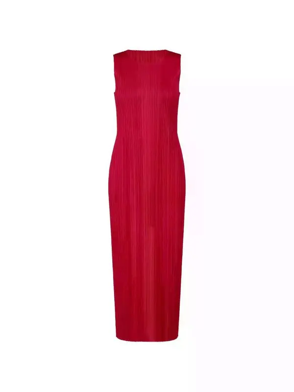 Issey Miyake Basics Pleated Sleeveless Maxi Dress - Red