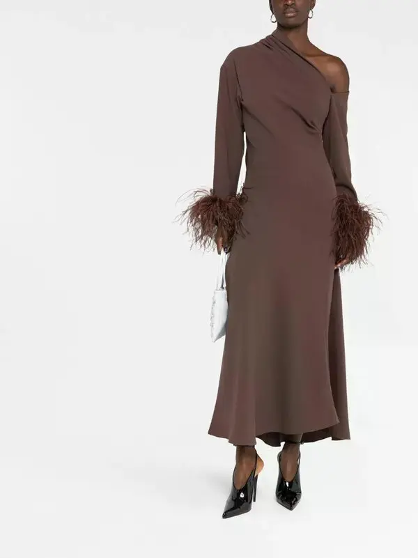 16Arlington Adelaide Feather-trim Midi Dress - Brown