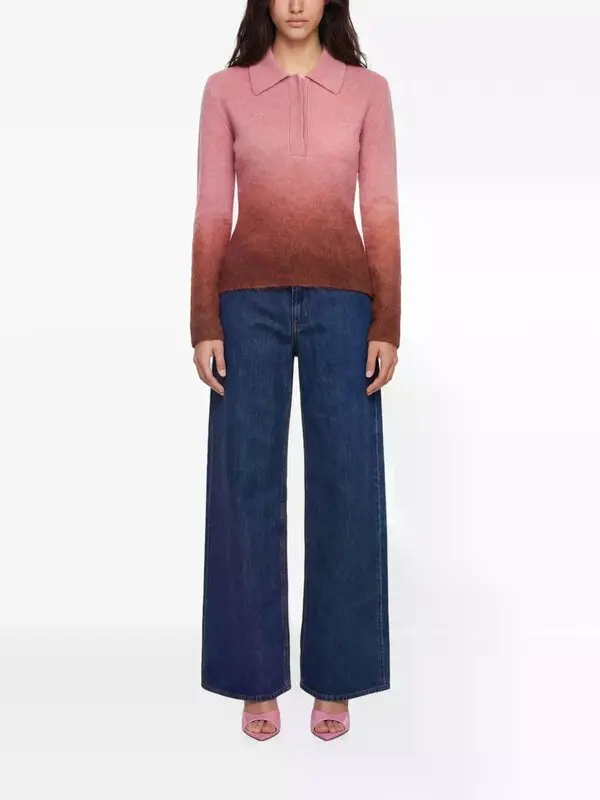 ROWEN ROSE Ombré Effect Long Sleeve Polo Shirt