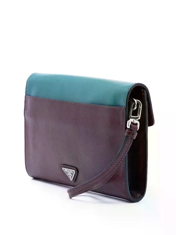Prada 2000-2013 Bicolor Saffiano Envelope Push Lock Clutch Bag