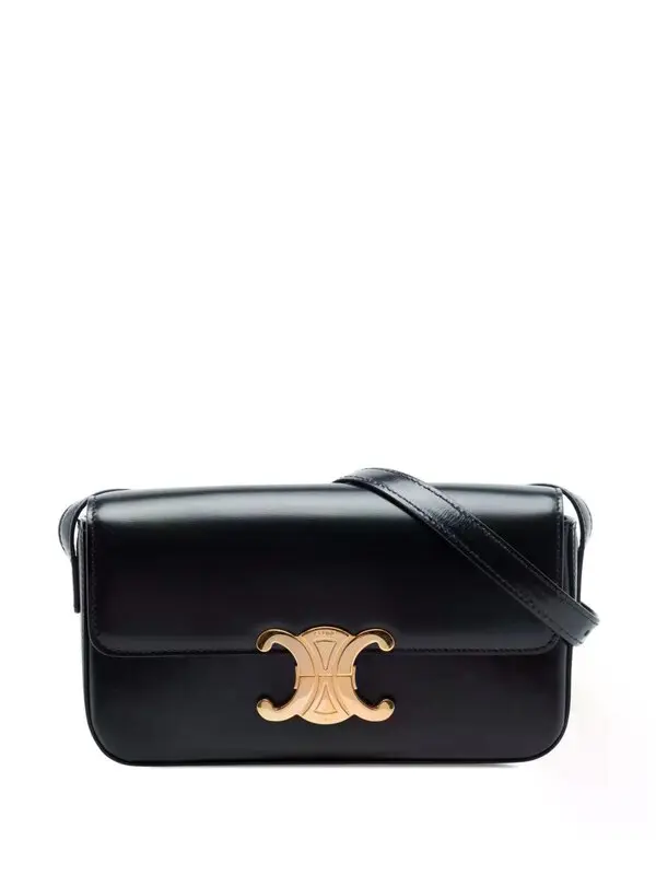 Celine 2021 Shiny Calfskin Triomphe Claude Shoulder Bag - Black
