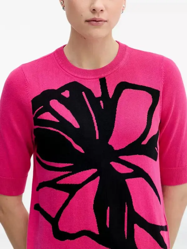 Dkny Floral-intarsia Short-sleeve Sweater