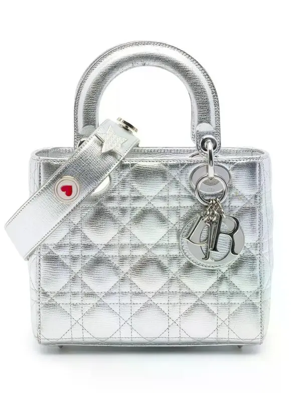 Dior 2018 Small Metallic Grained Calfskin Cannage My Abcdior Lady Satchel - Silver