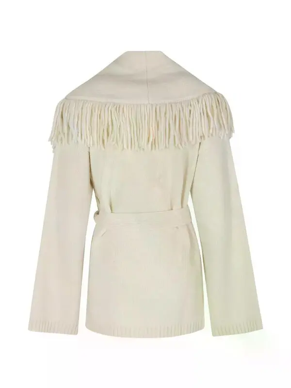 Federica Tosi Ecru Knitted Cardigan With Fringe Trim