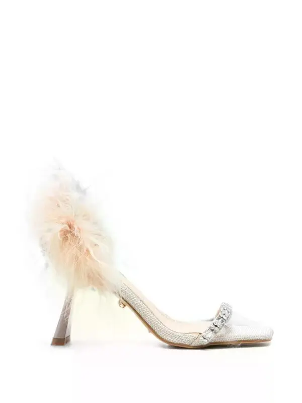 TWENTY FOURHAITCH Feather-trim Crystal-embellished Sandals - Neutrals