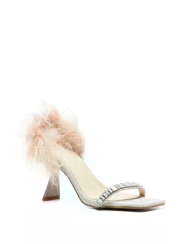 TWENTY FOURHAITCH Feather Trim Crystal Embellished Sandals - Neutrals