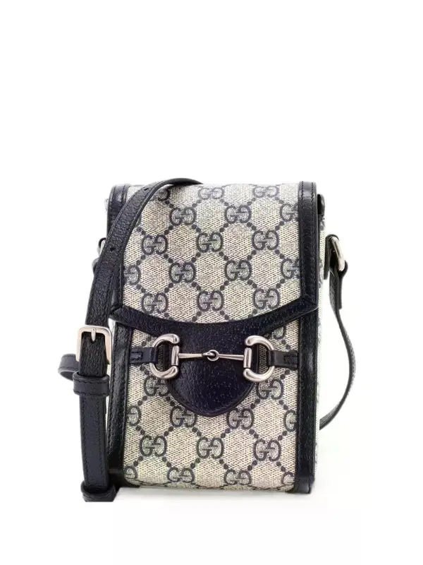 Gucci Horsebit 1955 Gg Coated Canvas With Leather Mini Crossbody Bag - Blue