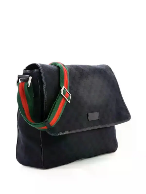 Gucci Web Strap Flap Messenger Gg Canvas Medium Crossbody Bag
