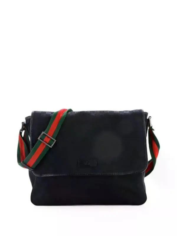 Gucci Web Strap Flap Messenger Gg Canvas Medium Crossbody Bag