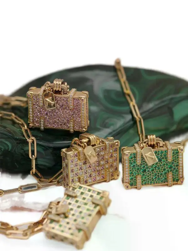NEVERNOT Pink Sapphire And Diamond Suitcase Pendant Necklace