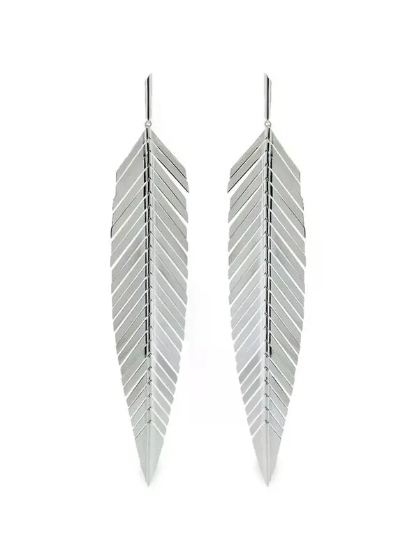 CADAR Second Skin Feather Drop Earrings In White Gold - Silver
