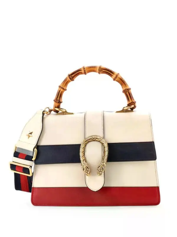 Gucci Dionysus Bamboo Top Handle Bag Colorblock Leather Medium Satchel - Neutrals