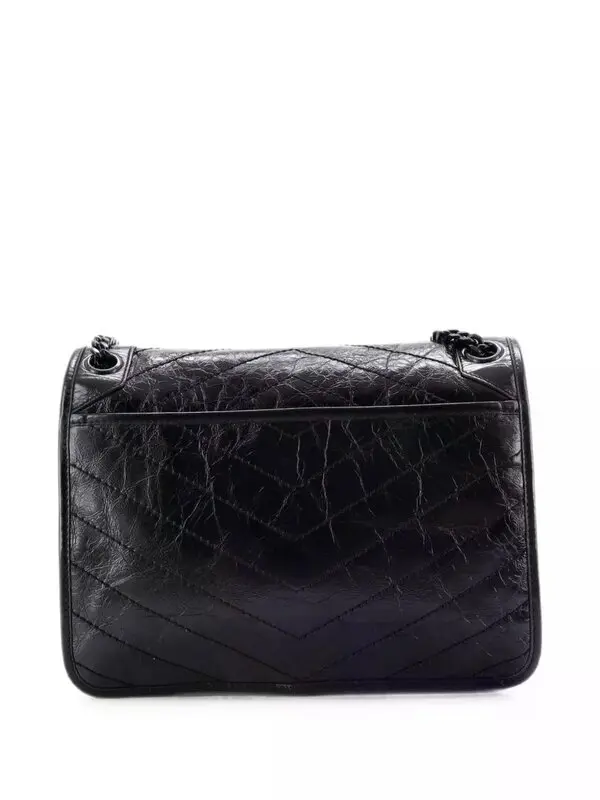 Saint Laurent Niki Chain Flap Bag Matelasse Chevron Leather Medium Shoulder Bag - Black