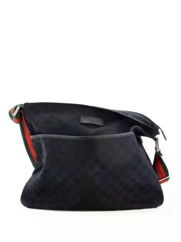 Gucci Front Pocket Web Messenger Gg Canvas Medium Crossbody Bag - Black