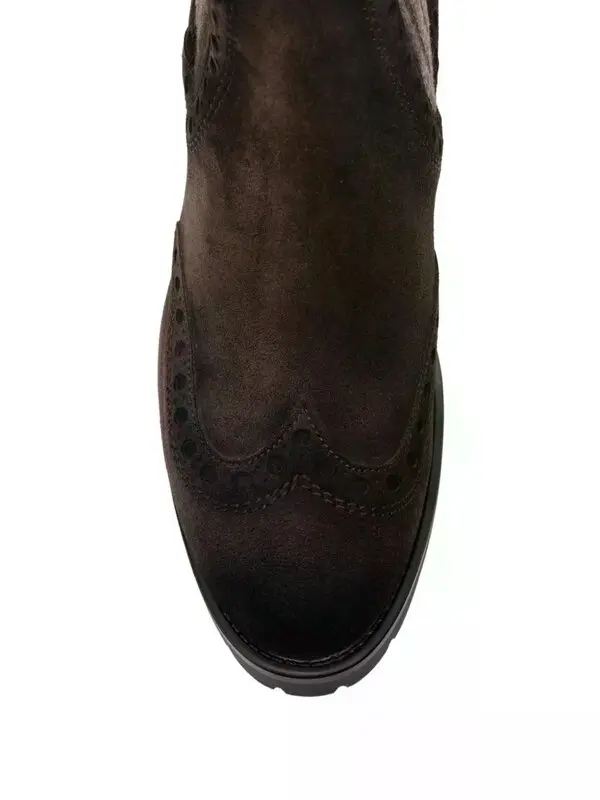 Santoni Brogue-detail Sock Ankle Boots - Brown