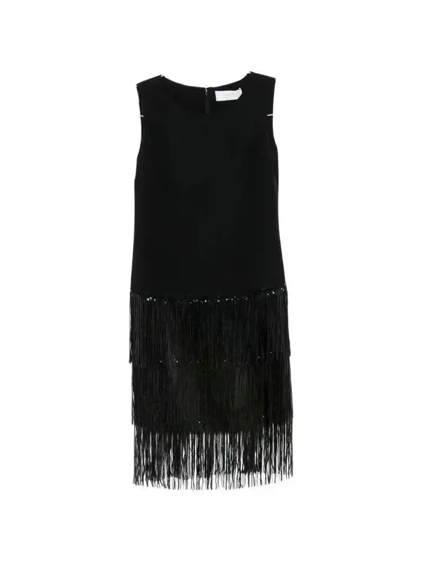 DE SANTIS Sequin-embellished Fringed Midi Dress - Black