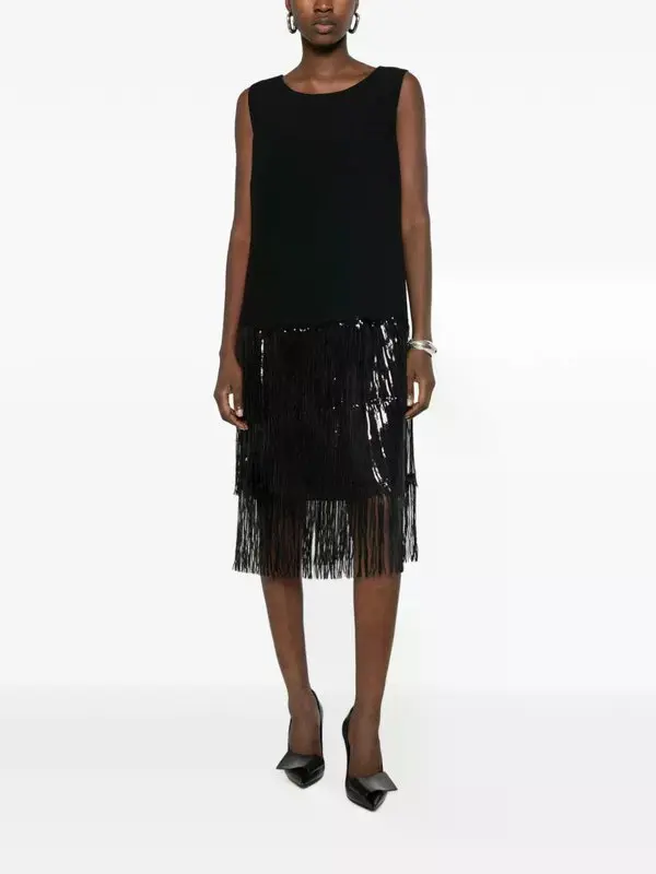 DE SANTIS Sequin-embellished Fringed Midi Dress