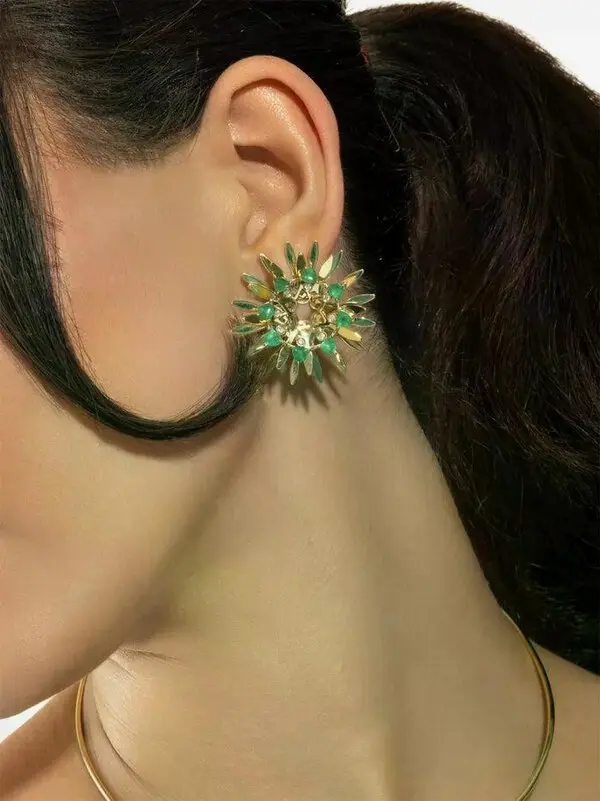 CAROL KAUFFMANN Mandala Emerald And Diamond Earrings