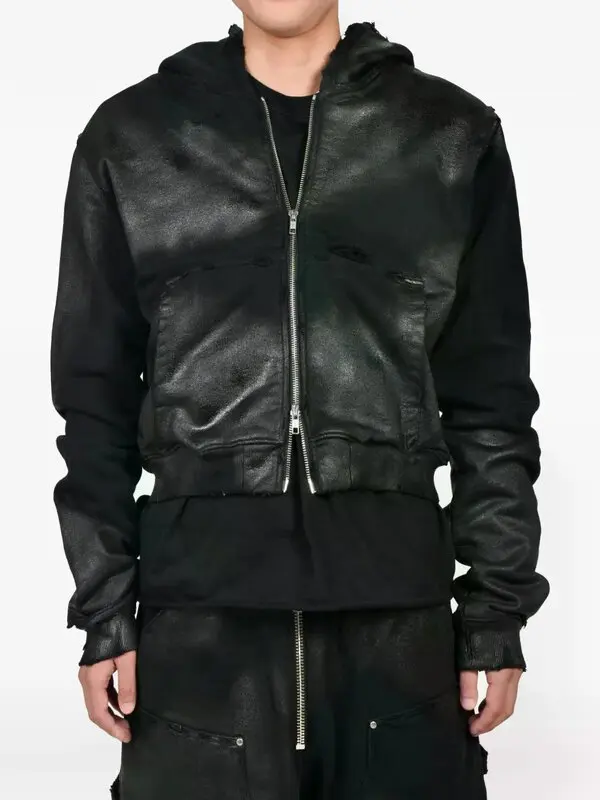 FILTH Waxed Distressed-effect Zip-up Hoodie