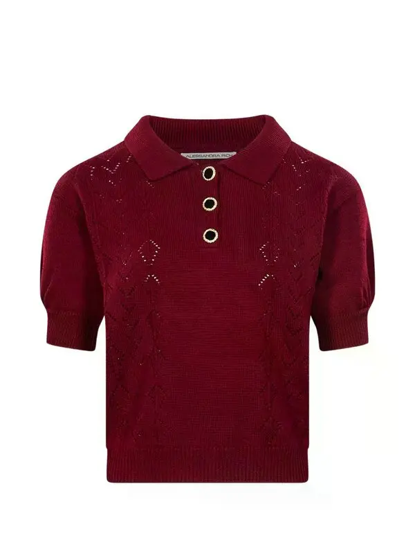 Alessandra Rich Pointelle-knit Short-sleeve Polo Shirt - Red