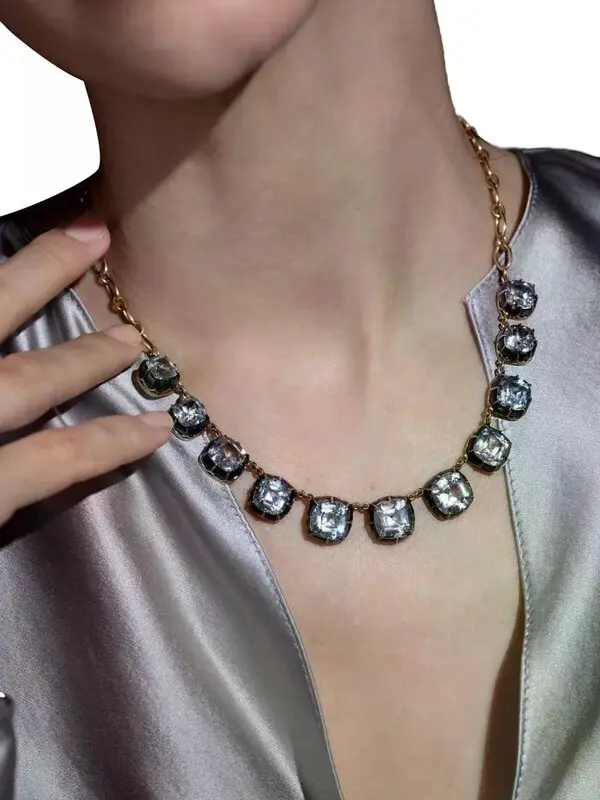 Fred Leighton White Topaz Collet Semi-riviere Necklace - Gold