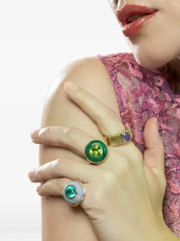 Retrouvai Petite Lollipop Emerald And Blue Agate Ring