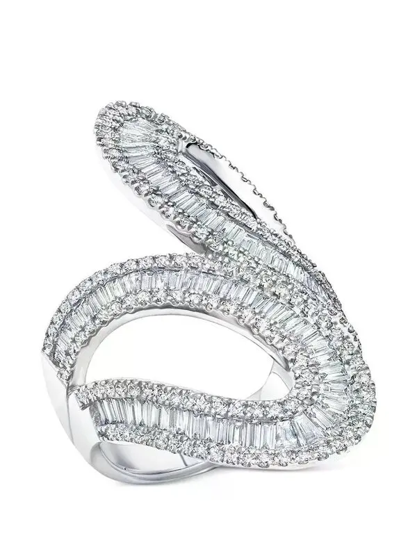 GRAZIELA Diamond Bypass Ring In 18k White Gold - Silver