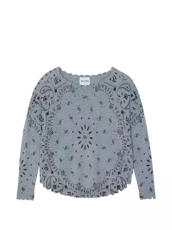 KUJTEN Paisley-print Scalloped-edge Sweater - Grey