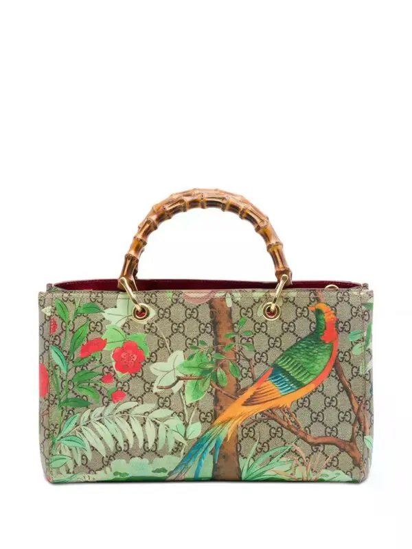 Gucci 2016-2026 Medium Gg Supreme Tian Bamboo Shopper Satchel - Neutrals