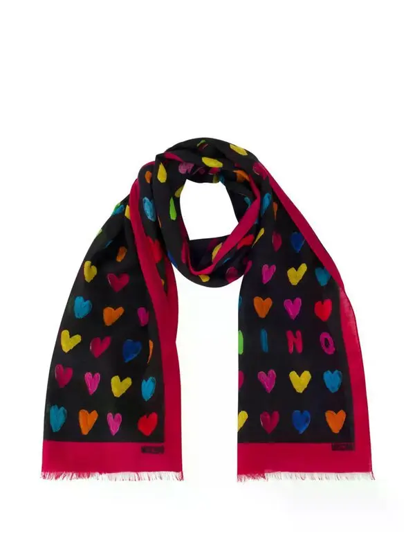 Moschino Heart-print Fringed Scarf